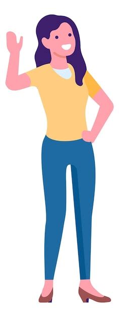 Premium Vector Smiling Woman Waving Hand Cartoon Female Character
