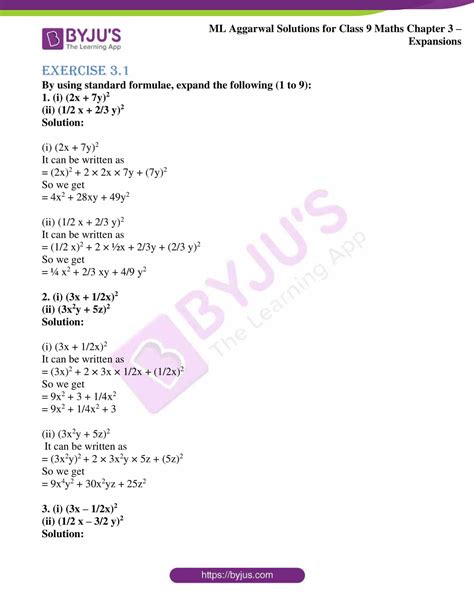 ml aggarwal solutions for class 9 chapter 3 expansions download free pdf
