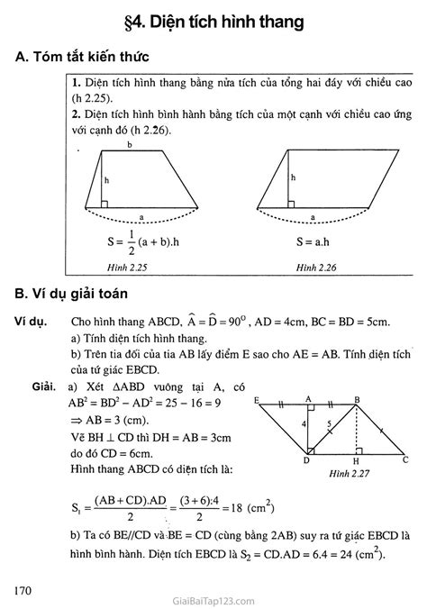 Giải toán 8 Bài 4 Diện tích hình thang