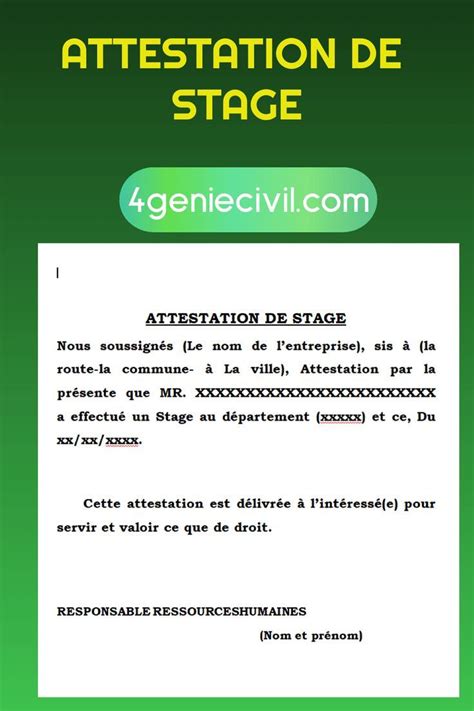 Modèle attestation de stage formation professionnelle Stage Words