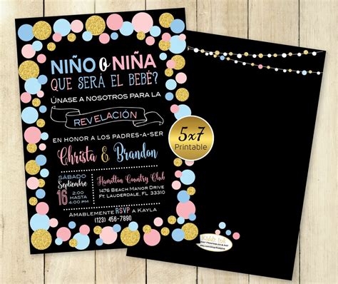 SPANISH Gender Reveal 5x7 Printable Invitation NIÑO O NIÑA Personalized