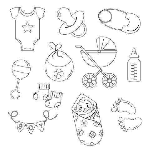 conjunto de elementos esbozados para baby shower para un niño