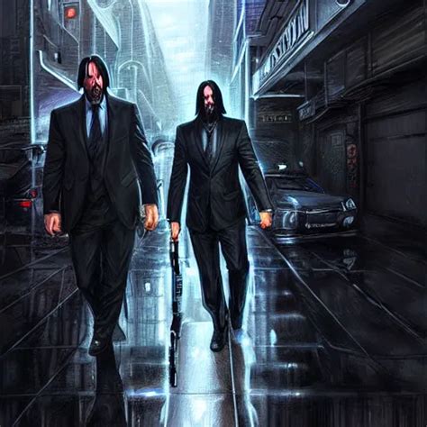 An Angry John Wick Facing A Giger Alien In The City Stable Diffusion