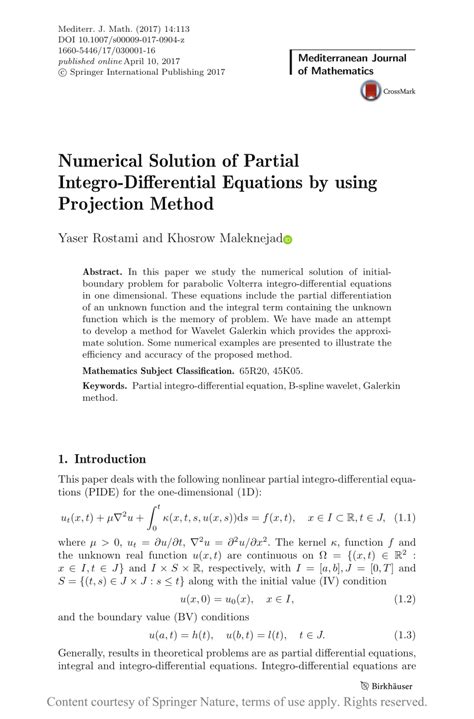 numerical solution of partial integro differential equations by using projection method