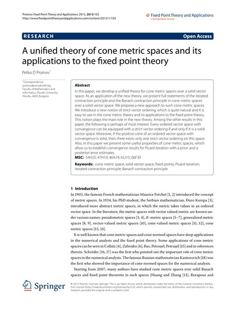 pdf a unified theory of cone metric spaces and its applications to the fixed point theory