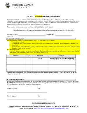 Fillable Online 2022 2023 DEPENDENT VERIFICATION WORKSHEET Fax Email