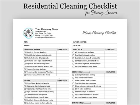Cleaning Checklist For Cleaning Service Pro Residential House Etsy