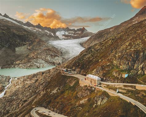 Aerial View Of The Rhone Glacier Furka Pass Switzerland Stock Image