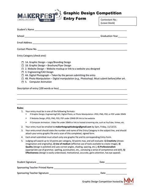 Fillable Online Graphic Design Competition BEntry Formb Fax Email Print