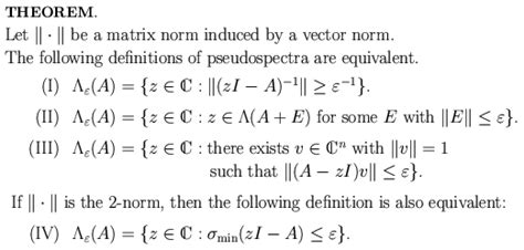 pseudospectra of matrices and operators theorems