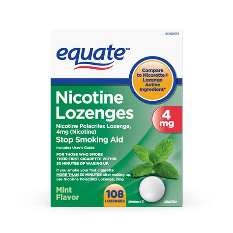 Equate Nicotine Lozenges Mint Flavor 4 Mg 108 Count Walmart