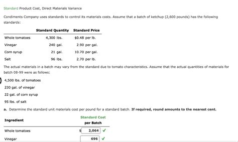 Solved Standard Product Cost Direct Materials Variance Chegg