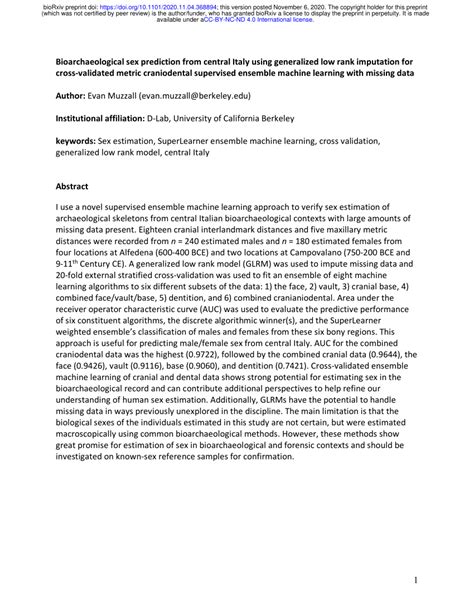 pdf bioarchaeological sex prediction from central italy using generalized low rank imputation