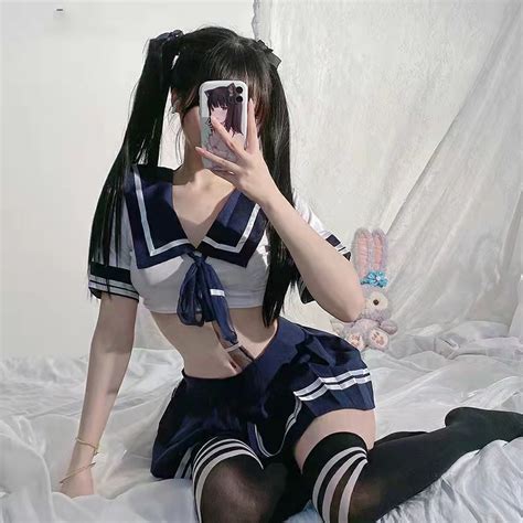 可爱日系分体泳衣女性感纯欲风超短裙式jk学院风潜水水手服比基尼 虎窝淘