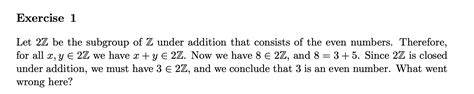 solved exercise 1 let 2z be the subgroup of z under addition