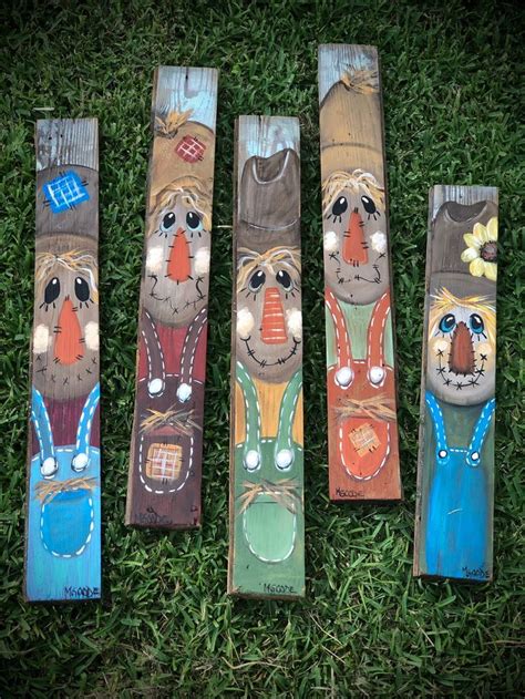 Corn Field Scarecrows Hand Painted Etsy In 2023 Halloween Wood