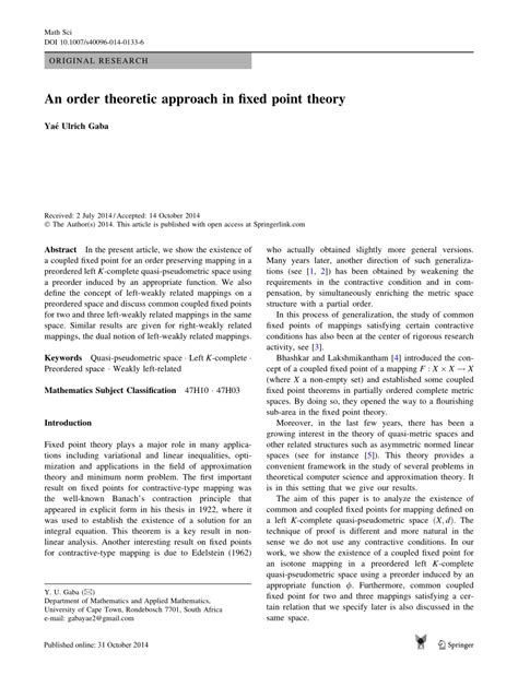 pdf an order theoretic approach in fixed point theory