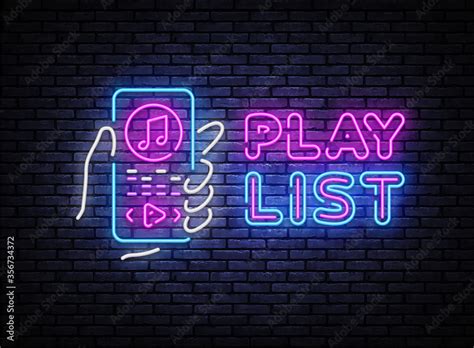 Playlist Neon Sign Vector Music Playlist Neon Poster Design Template