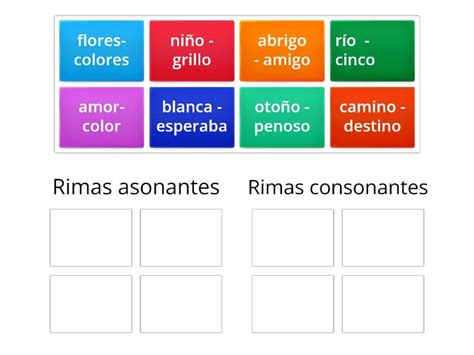 Rimas Asonantes Y Consonantes Ordenar Por Grupo