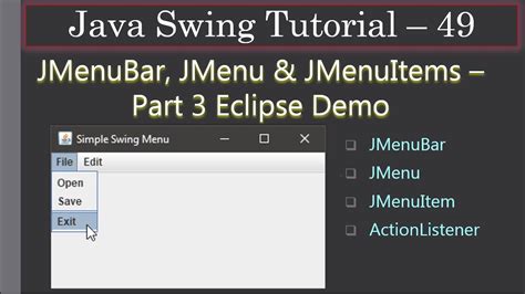 JMenubar JMenu And JMenuItems Part 3 Demo Swing Tutorials 49