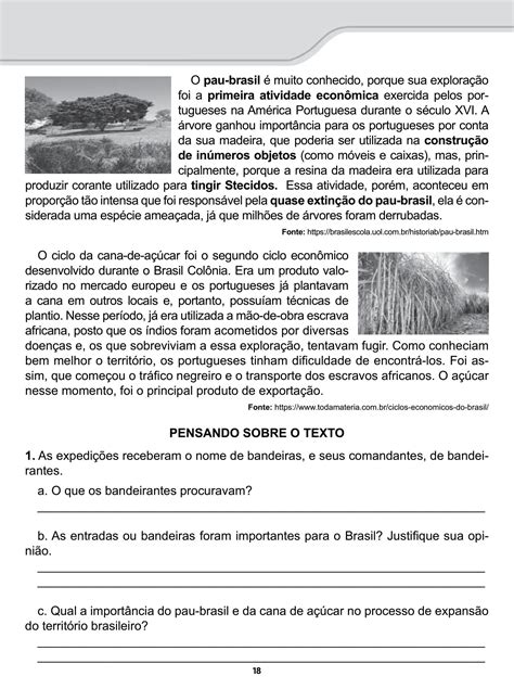 4º ano Atividades de história e geografia Entradas e bandeiras
