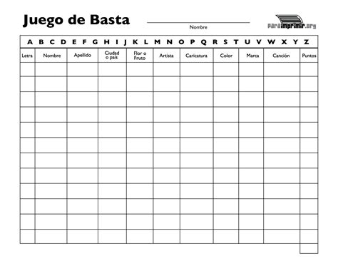 Juego De Basta Para Imprimir En PDF 2024