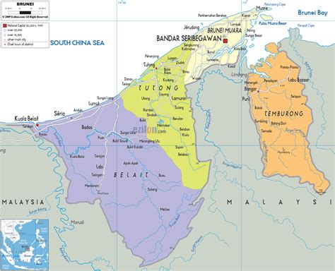 Detailed Political Map Of Brunei Ezilon Maps Brunei Political Map Map