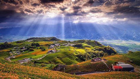 1080P Mountain Landscape Sunlight Sunbeam Hill Nature Cloud