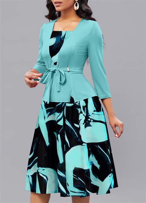 Floral Print Fake In Mint Green Sleeve Dress Rosewe Usd