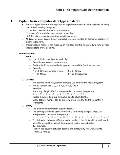 3140707 computer organization and architecture notes pdf units 1 1 explain basic computer data