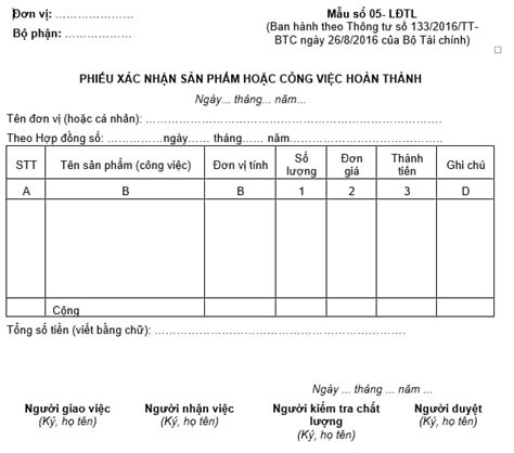 Mẫu phiếu xác nhận sản phẩm hoặc công việc hoàn thành và hướng dẫn cách