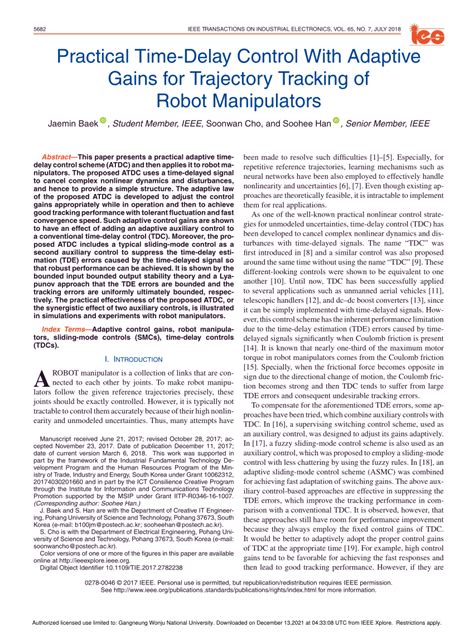 pdf practical time delay control with adaptive gains for trajectory tracking of robot manipulators