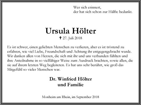 Traueranzeigen von Ursula Hölter Trauer in NRW de