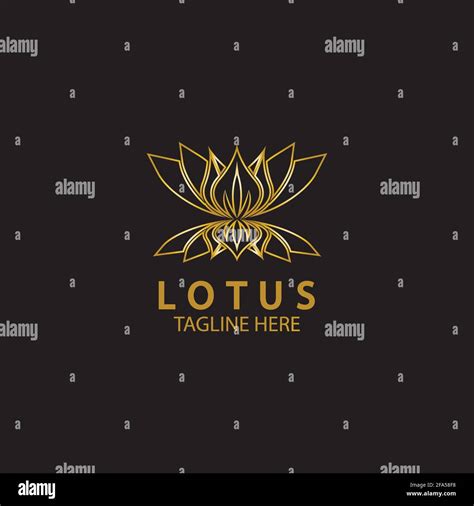 Golden Lotus Flower Logo Vector Design Template Of Lotus Icon On Dark