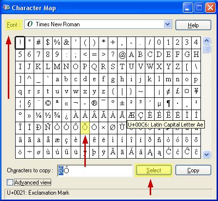 Symbol Codes Character Map Utility