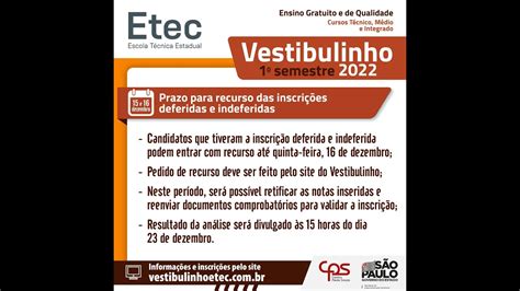 Como interpor recurso inscrição indeferida etec estou editando o