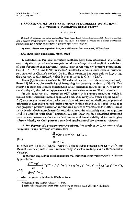 pdf a second order accurate pressure correction scheme for viscous incompressible flow jos