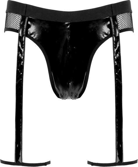 Iixpin Herren Wetlook Slip Unterhose Mit Strumpfhalter Lack Leder Netz