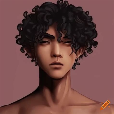 Illustration Of A Dark Skinned Male Character With Curly Hair In Anime Style