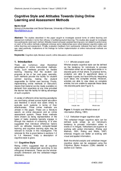 pdf cognitive style and attitudes towards using online learning and assessment methods