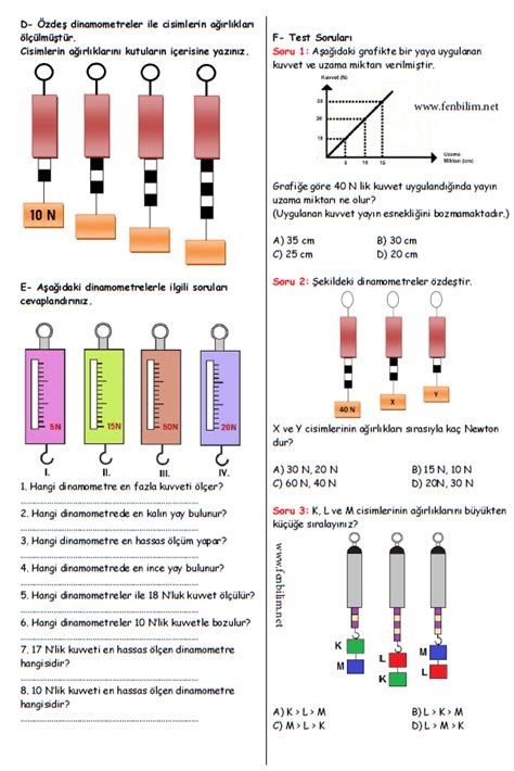 5 Sınıf Kuvvetin Ölçülmesi Çalışma Kağıdı fenbilim net
