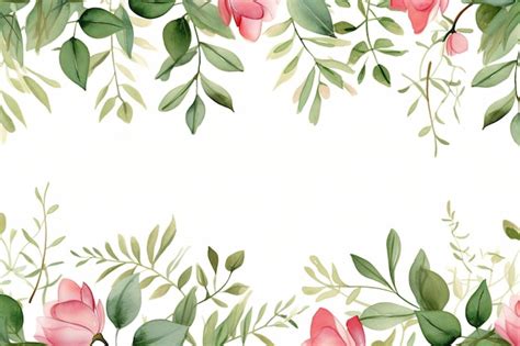 Borde De Marco Floral Acuarela Con Hojas Y Rosas Foto Premium
