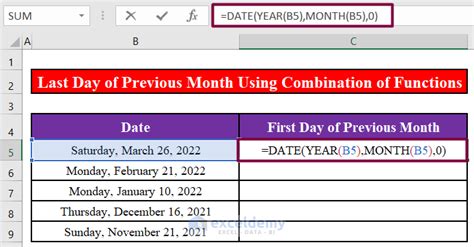 How To Calculate First Day Of Previous Month In Excel Methods