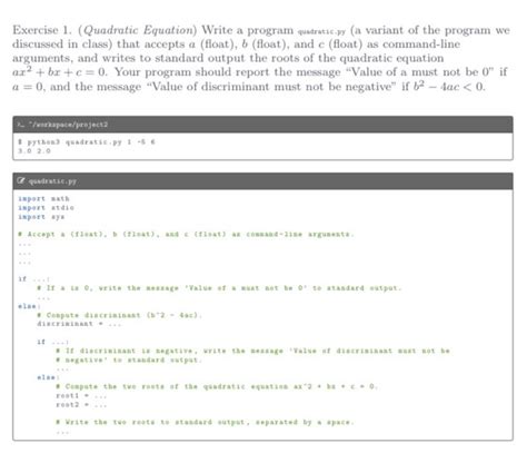 solved exercise 1 quadratic equation write a program