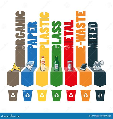 Trash Types Segregation With Recycling Bins Stock Vector Image