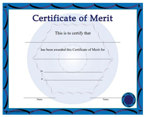 Printable Certificate Of Merit Template Templateral