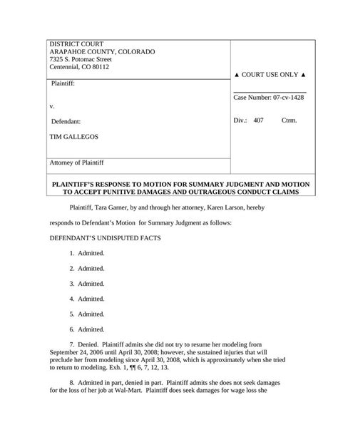 Plaintiff S Response To Motion For Summary Judgment Attorney Docs