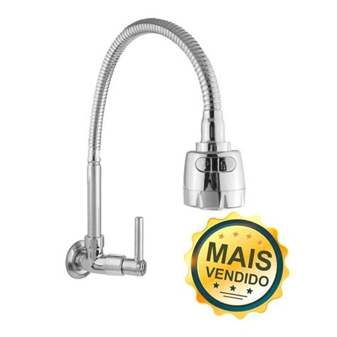 Torneira Cozinha Super Luxo Gourmet Parede Flexível 1 4 de Volta Cromo