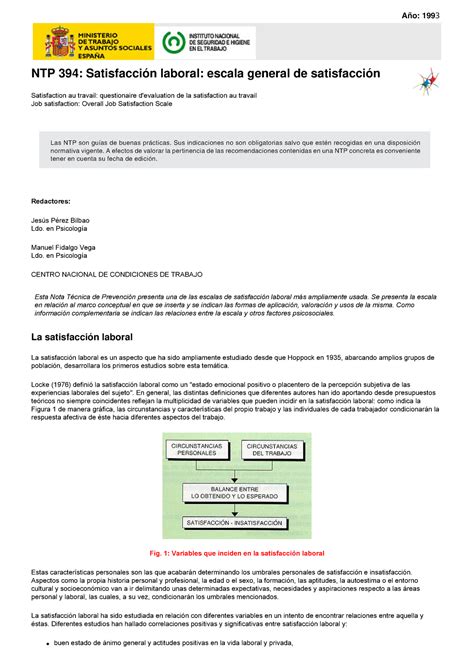 Ntp Satisfacci N Laboral Escala General De Satisfacci N Ntp