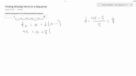 pre calculus 11 finding the missing terms in an arithmetic sequence youtube